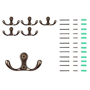 Double Utility Coat Hooks Hardware, Dual Zinc Alloy Hooks Wall Mounted Screws for Hanging Lightweight & Heavy Items Indoor&Outdoor Used, 6Sets (Bronze)