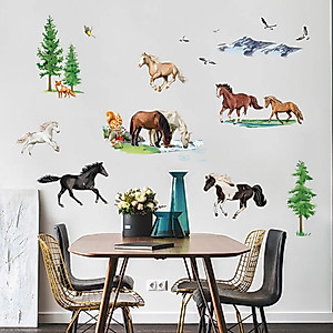 decalmile Farm Animal Wall Stickers Wild Horse in The Forest Wall Decals Kids Bedroom Playroom TV Background Wall Decor
