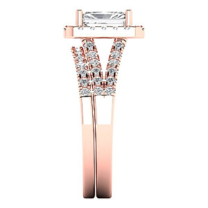 Clara Pucci 1.57 ct Emerald Cut Clear Simulated Diamond 14k Rose Gold Halo Solitaire W/Accents Wedding Engagement Promise Ring size 8