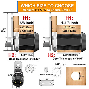 BOZXYE 1 Pack Cabinet Locks with Keys, 1-1/8" Tubular Cam Locks keyed Alike, RV Lock for Storage Door Cabinets Drawer Mail Box Tool Box Lock, Zinc Alloy