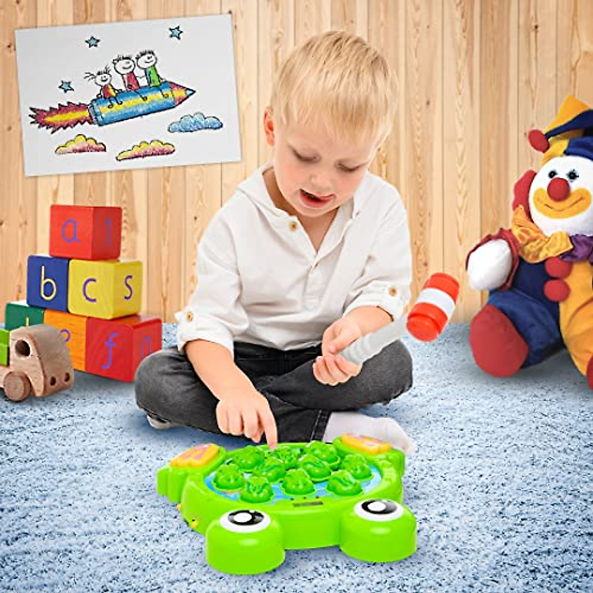 CifToys Interactive Whack a Frog Game for Kids Ages 3, 4, 5, 6, 7, 8 Years Old Boys Girls, Fun Learning Gift for Toddlers, 2 Early Developmental Toy Hammers Included
