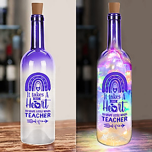 Purple Lighted Wine Bottle with Cork, Birthday Party Decorations, Teacher Gifts, Battery Operated LED Silver Wire Mini Fairy Lights with Liquor Bottles for DIY Home Decorations for Holidays, Festivals