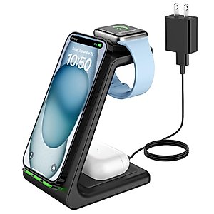 CIYOYO 3 in 1 Wireless Charging Station, Wireless Charger Stand for Multiple Apple Devices, Wireless Charger for iPhone 15 14 13 12 11 Pro Max XS XR 8, Apple Watch 9 8 7 6 SE 5 4 3 2, AirPods 3/2/Pro