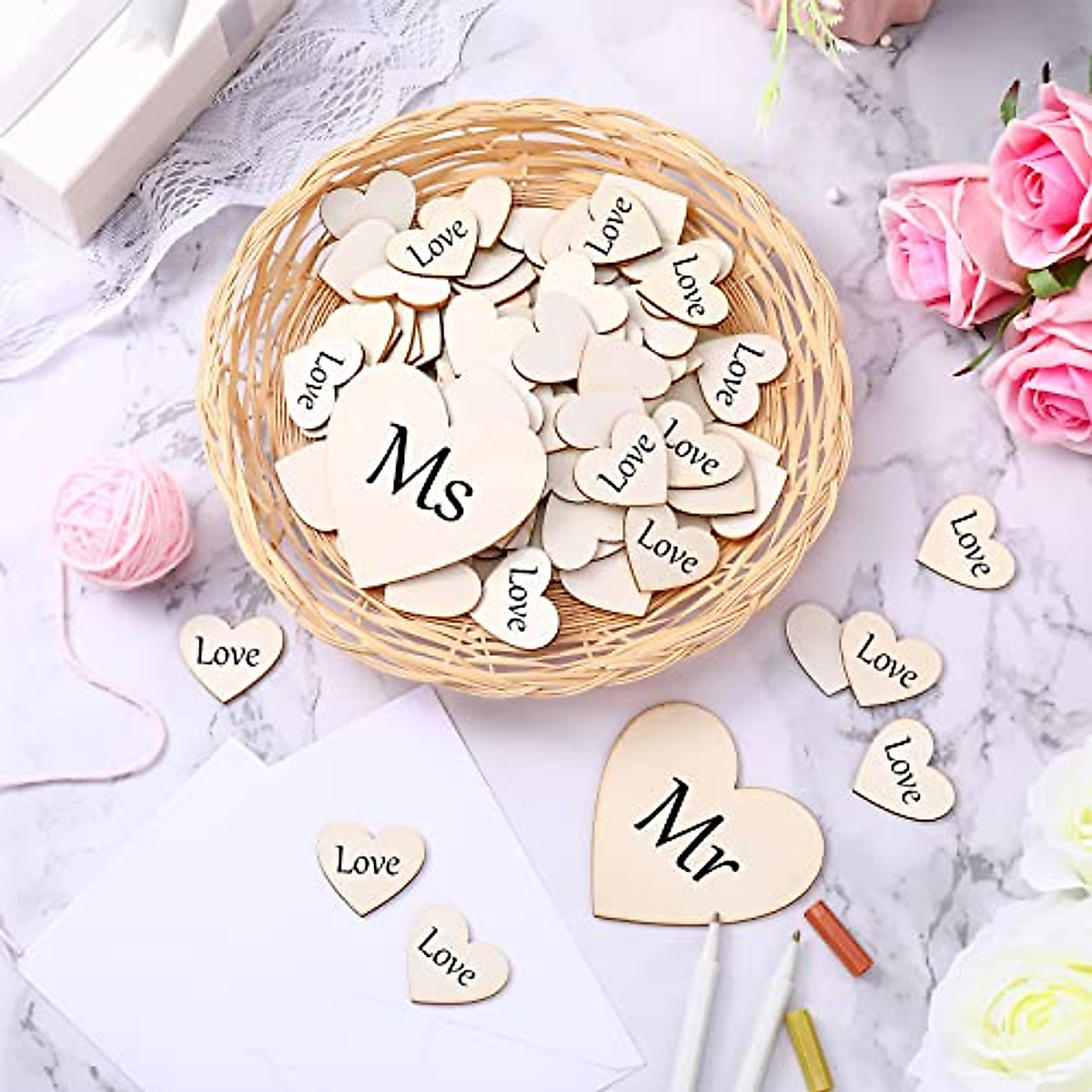 Wooden Hearts Guest Book Hearts Set 150 Pcs Small Wooden Hearts Cutouts and 2 Pcs Big Wood Heart Wooden Heart Guest Book Alternative Christmas Tree Ornament for Wedding Baby Shower Guest Sign