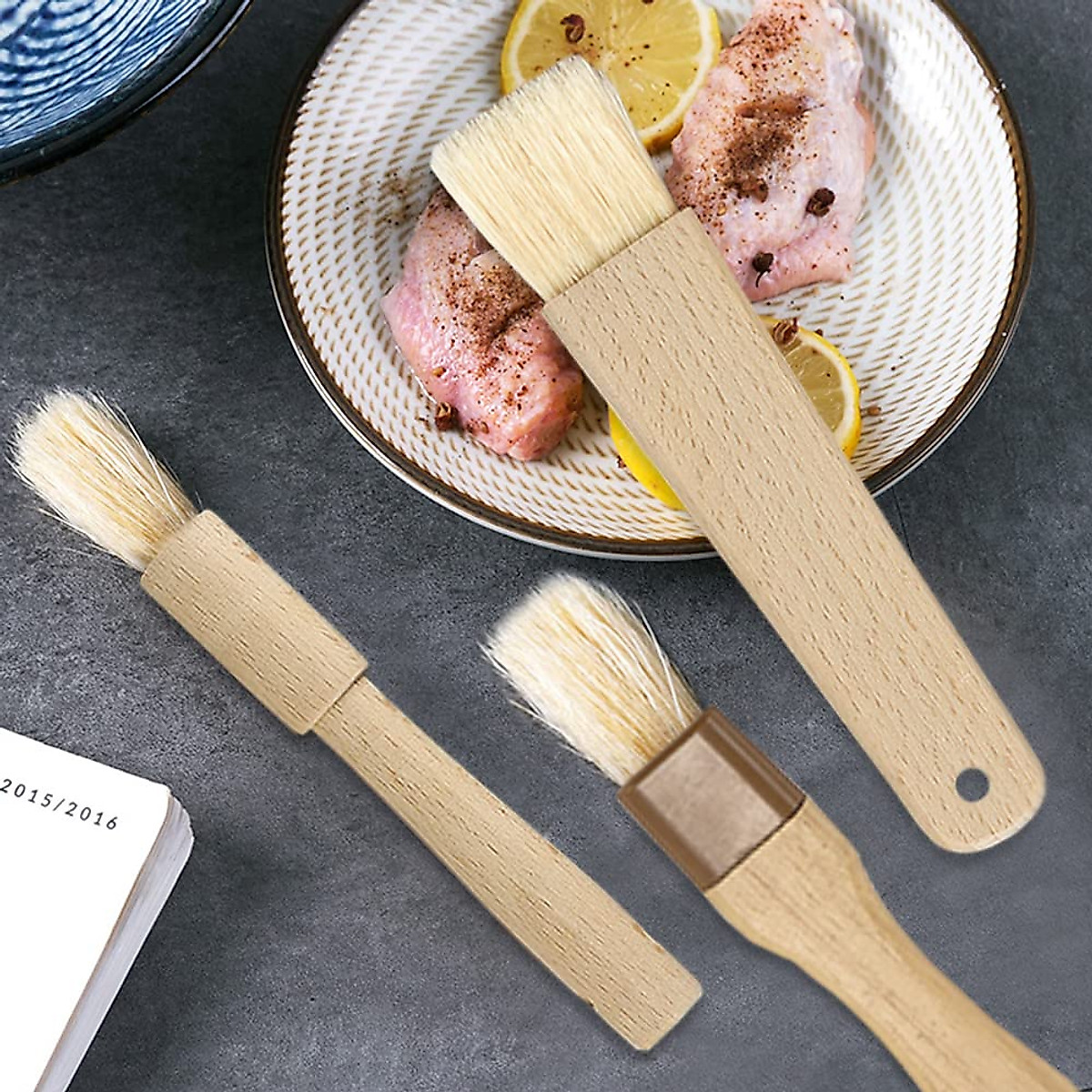 4 Pcs Pastry Brushes,DanziX Round and Flat Oil Brush with Boar Bristles Used for Cooking Baking BBQ Sauce Basting