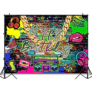 Avezano Hip Hop Birthday Party Backdrop Throwback Retro Graffiti Wall Backdrops for Bday Party Decoration Old School Rap Music Parties Photoshoot Backdrops (7x5ft)