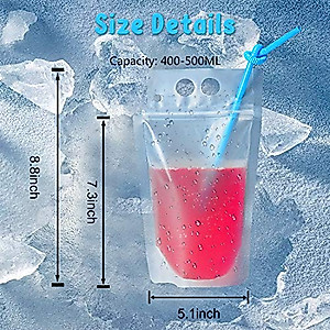 Leesgel Drink Pouches Container for Adults with Straws of Individually Wrapped & Funnel, Upgraded Anti-Leaked Stand-up Reusable Smoothie Bags for Cold & Hot Drinks, Juice, Smoothie