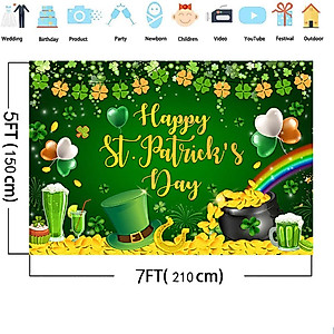 AIBIIN Happy St.Patrick's Day Decorations St.Patrick's Day Banner Backdrop Green Shamrock Photo Background St.Patricks Day Green Backdrop Beer Green Leaf Cover Banner Vinyl 7x5ft