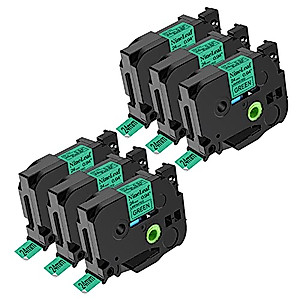 NineLeaf 6 Pack Compatible for Brother P-Touch TZe-751 TZ-751 TZe751 TZ751 Black on Green Label Tape 24mm 0.94 1'' Laminated TZe TZ Tape for Ptouch PT-530 PT-540 PT-550 PT-580C PT-7500 Label Maker