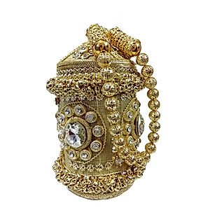 Women/Girl Bridal Party Bag Clutch Handmade metal Potali Handbag purse Hand clutch fully beaded Crystal Rhinestones (Golden)