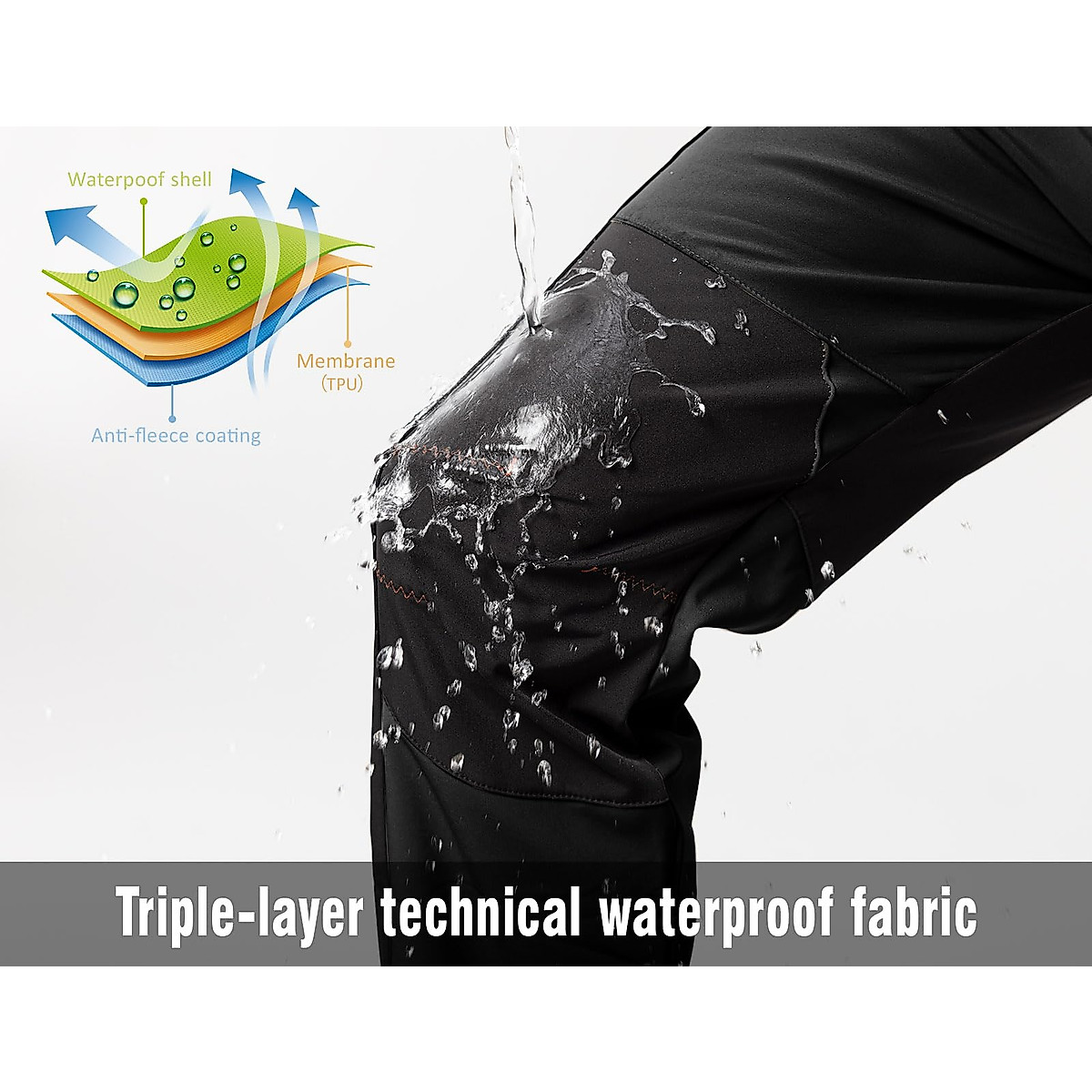 Rdruko Men's Snow Ski Pants Waterproof Insulated Winter Outdoor Hiking Fleece Pants with Belt(Black,US M)