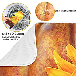 Vintage Pumpkin Sunflower Maple Leaf Dish Drying Mat for Kitchen Counter Microfiber Drying Pad, Reversible Drainer Mats for Countertop, Small 16" x 18"