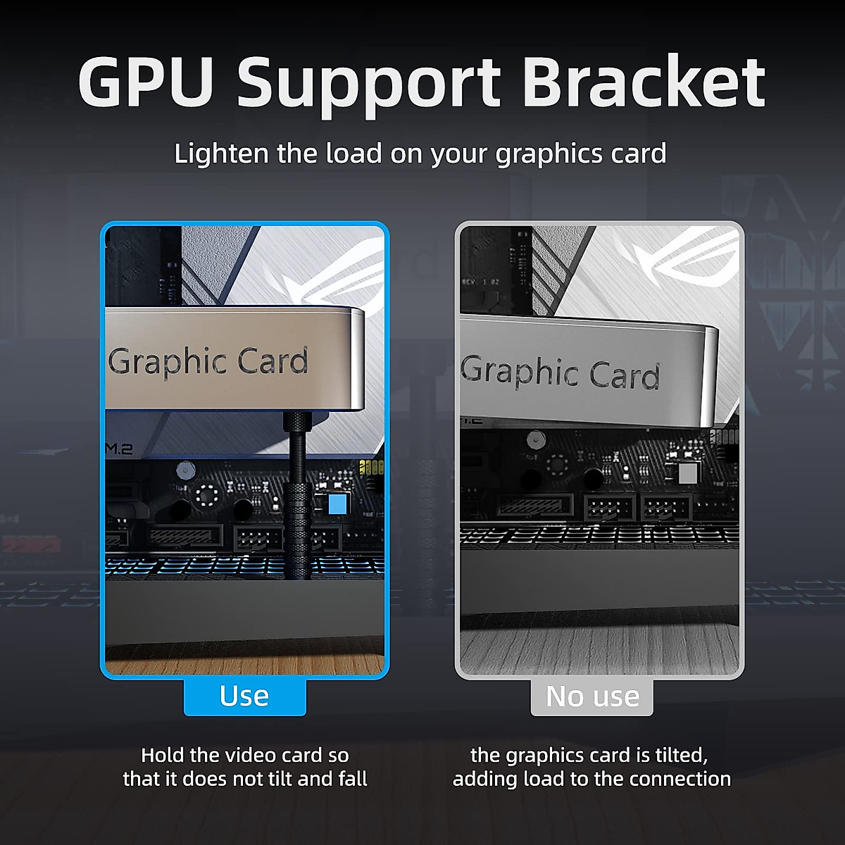 GPU Support Bracket, Adjustable Height GPU Sag Bracket with Magnet and Non-Slip Sheet, GPU Brace for Prevent Universal VGA Graphics Card Sag,Black