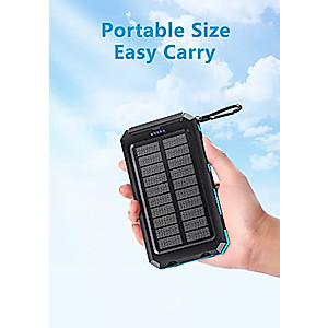 Portable Charger Solar Power Bank 25000mAh Waterproof External Battery Pack with Dual 5V USB Outputs for All Cellphones, Tablets Electronic Devices, Bright LED Flashlight Perfect for Camping & Hiking