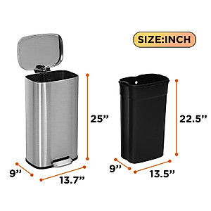 Best Home 8 Gallon Stainless Steel Trash Can with Lid, Hands-Free Step Design, 30L Capacity, Silver