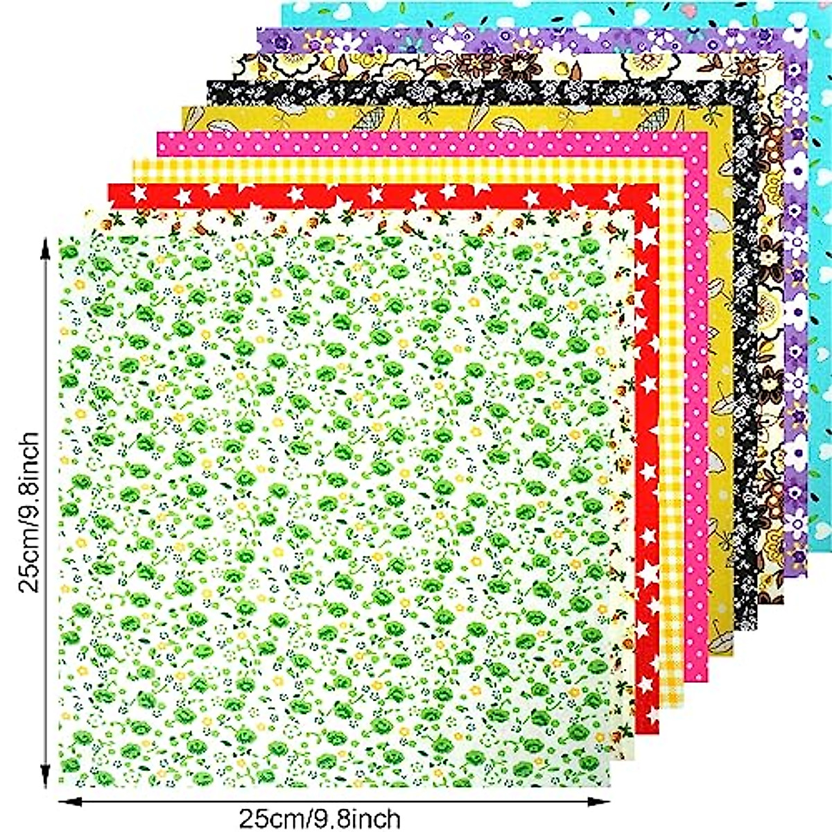Misscrafts 56pcs Quilting Fabric 100% Cotton Craft Fabric Bundle 10x10 Inches Squares Fat Quarters Multicolored for Patchwork DIY Sewing Scrapbooking