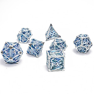 DND Metal Dice Set Polyhedral Dice Set Dungeons and Dragons Dice Hollow Dice 7Pcs Suitable for DND RPG MTG Dungeon and Dragons Table Board Roll Playing Games