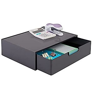 STORi STAX Plastic Stackable Organizer Drawer in Solid Charcoal Grey | 12.5-inches Wide | Organize Office Desk Accessories and Sort Letter-Size Paper | Made in USA