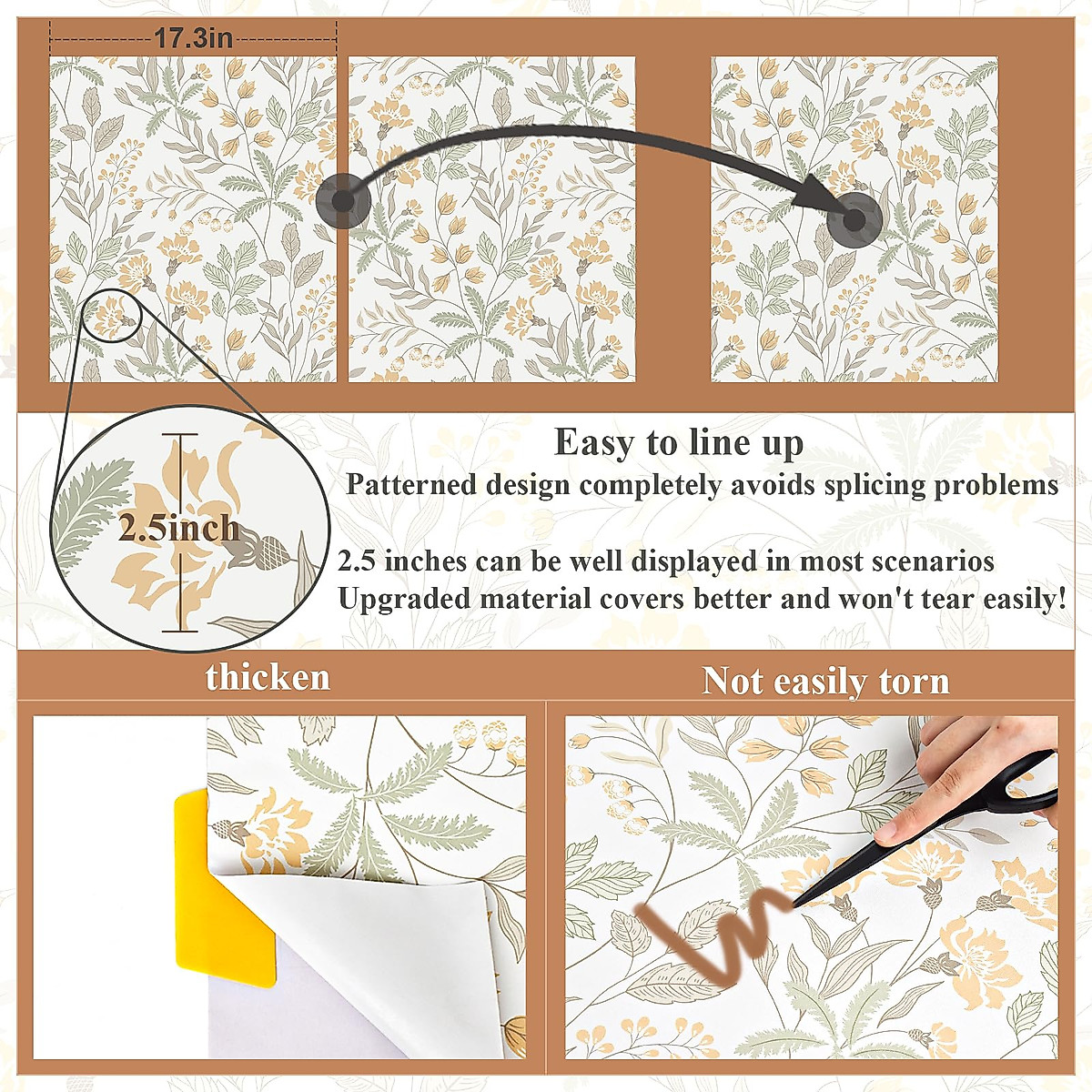 Rugreat Floral Peel and Stick Wallpaper Boho Contact Paper for Cabinets Flower Leaf Wallpaper Botanical Nursery Wallpaper Self Adhesive Removable Wallpaper for Bathroom Waterproof Colorful 17.3×78.8