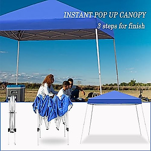 Sunoutife 10X10 FT Pop Up Canopy Tent, Outdoor Instant Slant Legs Gazebo Shelter with Carrying Bag Portable for Patio Deck Garden and Beach - 8X8 Canopy Top Blue
