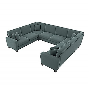 Bush Furniture Stockton U Shaped Sectional Couch, 123W, Turkish Blue Herringbone