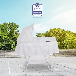 Dream On Me Lacy Portable 2-in-1 Bassinet & Cradle in White, Lightweight Baby Bassinet with Storage Basket, Adjustable and Removable Canopy