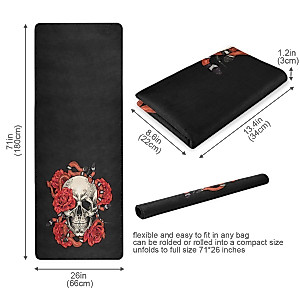 Qilmy Snakes Roses Skulls Yoga Mat, Non-Slip Texture Pro Yoga Mat Eco Friendly Exercise & Workout Mat for Yoga, Pilates and Floor Exercises
