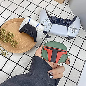 2Pack Airpods Pro Case, Soft Silicone Cute Funny Fun Star War Boba Fett Cartoon Character Cover with Keychain, AirPod Pro Skin Set for Kids Teens Boys Girls(PS5 Game Controller+Mandalorian Helmet)