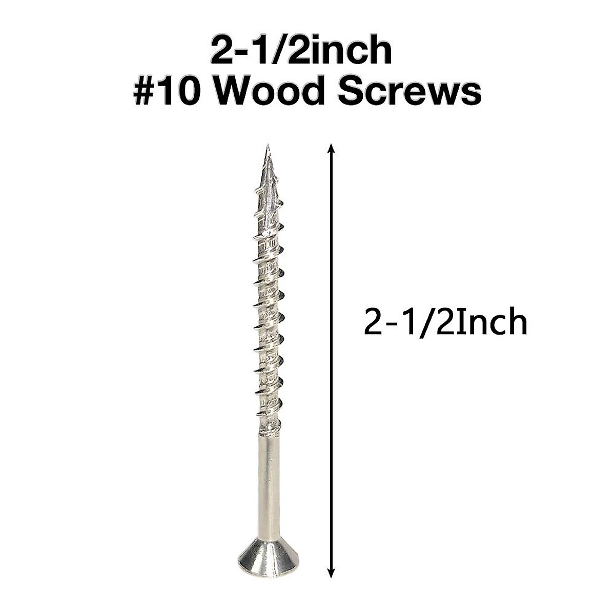 [50 Pack] 2-1/2" #10 Wood Screws, Coarse Thread Number 10 Zinc Coated Pocket Hole Screws + 1 Piece S2 Steel 1/4" Shank, 6" Length Square Recess Head Screwdriver/Power Bit (50 Count)