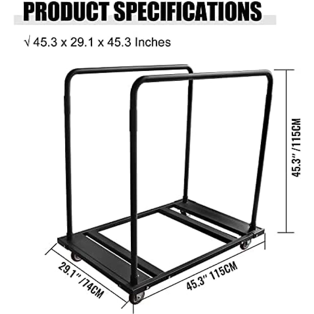 Table Cart Folding Cart Rack for 60" Round Heavy Duty Desk Trolley Black Push Cart with Mute Wheel 10 Table Capacity Fits for Hotel and Conference Center Use,45.3 X 45.3 X 29.1''