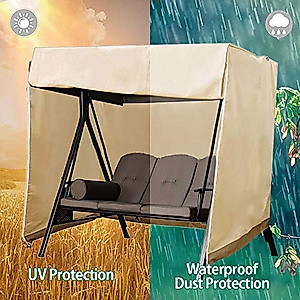 BullStar Patio Swing Chair Cover 3 Triple Seater Outdoor Hammock Cover Waterproof Windproof Furniture Protector 87 Inch LX67 Inch HX50 Inch W,Beige