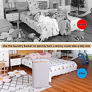 iEGrow 60L Slim Laundry Hamper With Lid, Foldable Clothes Basket with Bamboo Handles and Removable Inner Bag, Light Grey