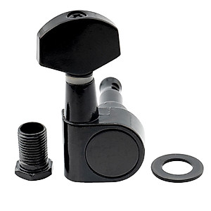 Musiclily Pro 6-in-line 15:1 Ratio 2-Pin Full Sealed Machine Heads Tuners Tuning Pegs Keys with Hex Button for SQ Strat Tele Style Electric Guitar, Black