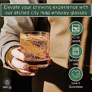 Greenline Goods Whiskey Glasses - 10 Oz Tumbler Gift Set for Philadelphia lovers, Etched with Philadelphia Map | Old Fashioned Rocks Glass - Set of 2