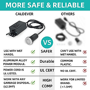 Garbage Disposal Button Air Switch: Sink Top One-Push Button for Disposer with Aluminum Alloy Power Module Brushed Nickel Stainless Steel Switch Kit Long 2.5" Fit with Food Waste Disposals up to 2.5HP