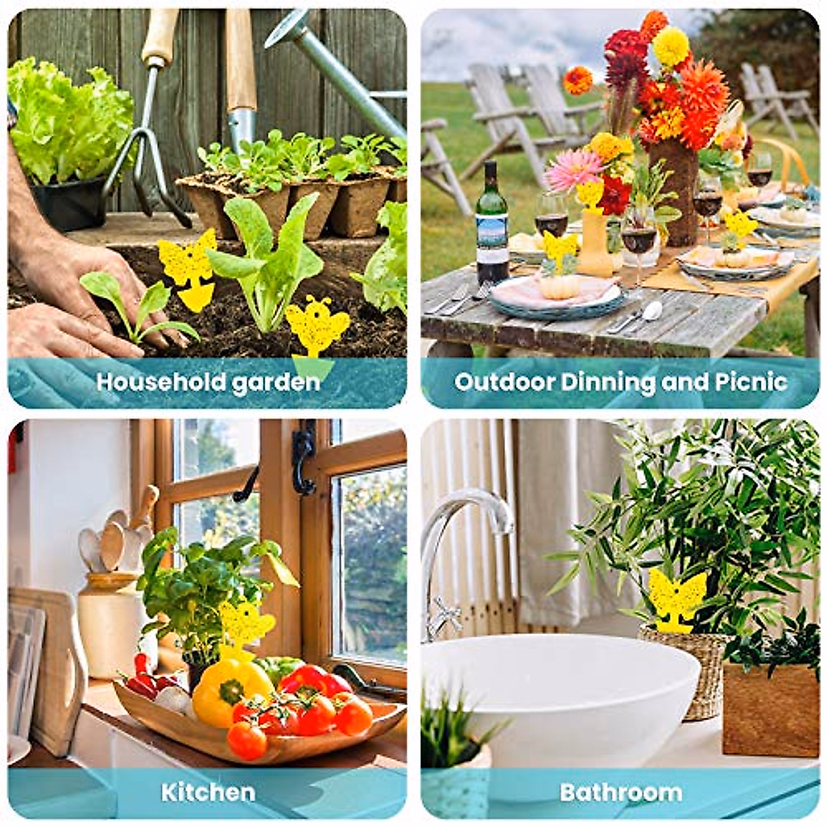 NiHome 48-Pack Yellow Sticky Traps with Twist Ties Indoor & Outdoor Plant Bug Fly Glue Catcher Nontoxic Odorless for Home Garden (Flower)