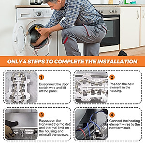 【Upgraded】DC47-00019A Dryer Heating Element Replacement for Samsung dv42h5000ew/a3 dv45h7000ew dve50m7450w/a3 - DC96-00887A DC47-00016A Thermal Fuse & DC32-00007A DC47-00018A Thermostat