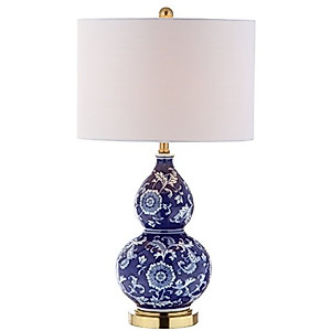 JONATHAN Y JYL3003A Lee 27" Ceramic Chinoiserie LED Table Lamp Traditional Bedside Desk Nightstand Lamp for Bedroom Living Room Office College Bookcase LED Bulb Included, Blue/White
