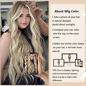 Ombre Blonde Wigs for Women 26 Inch Long Curly Wavy Blonde Wig Natural Looking Lace Middle Part Wig with Dark Root Synthetic Heat Resistant Wigs for Daily Party Use