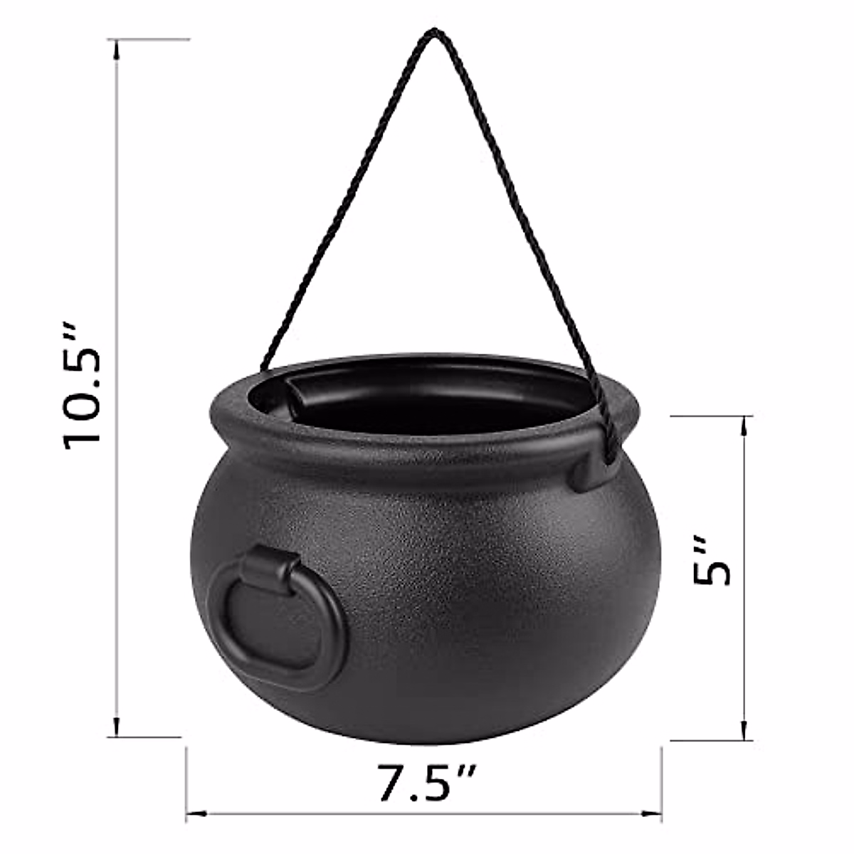 GLOCAMPING 7.5” Black Plastic Candy Cauldron Kettle, Plant Pot, Candy Holder, Halloween Party Favor Decoration