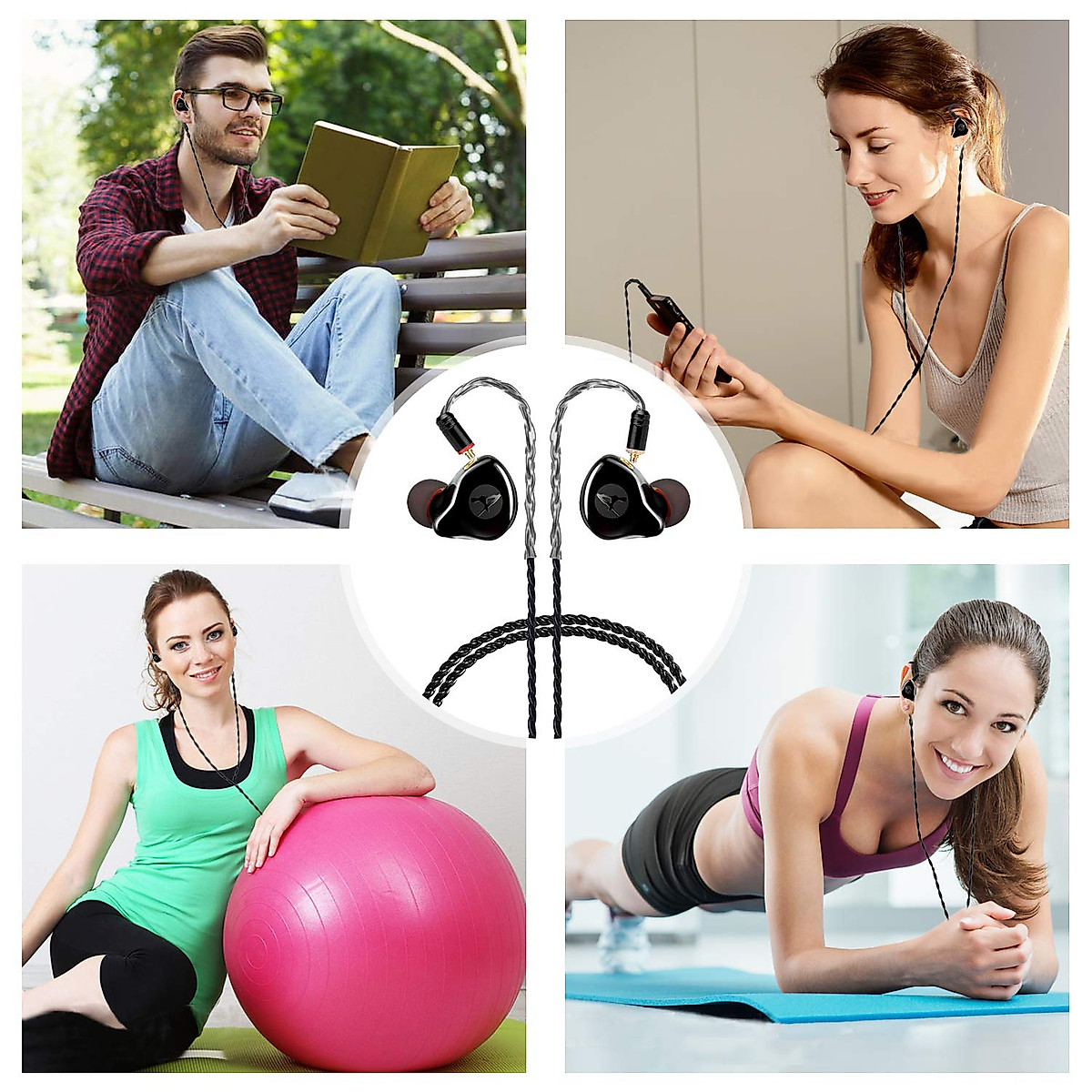 DCMEKA in Ear Monitor Headphones, HiFi Stereo IEM Earphones, Dynamic Dual Driver Wired Earbuds with Detachable Cable, Noise Canceling Headset for Singers Musicians Drummers Audiophile (Black)