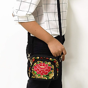 Honbay 1PCS Yunnan Ethnic Style Handmade Embroidered Crossbody Bag Mini Canvas Shoulder Bag