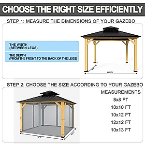 10-ft x 12-ft Gazebo Netting Replacement,Universal 4-Panel Mosquito Netting for Gazebo with Zippers(Only Netting)-Grey