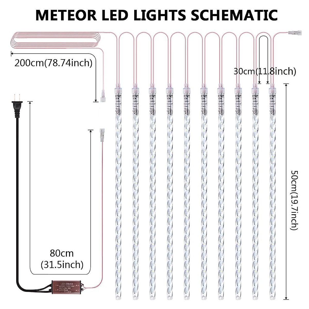 Vikdio Christmas Lights Outdoor, Meteor Shower Lights 50cm 10 Spiral Tubes 540 LEDs 3.15m Lit Length, Waterproof Snowfall Icicle Lights for Outdoor Xmas Decoration Party Tree Window (White)