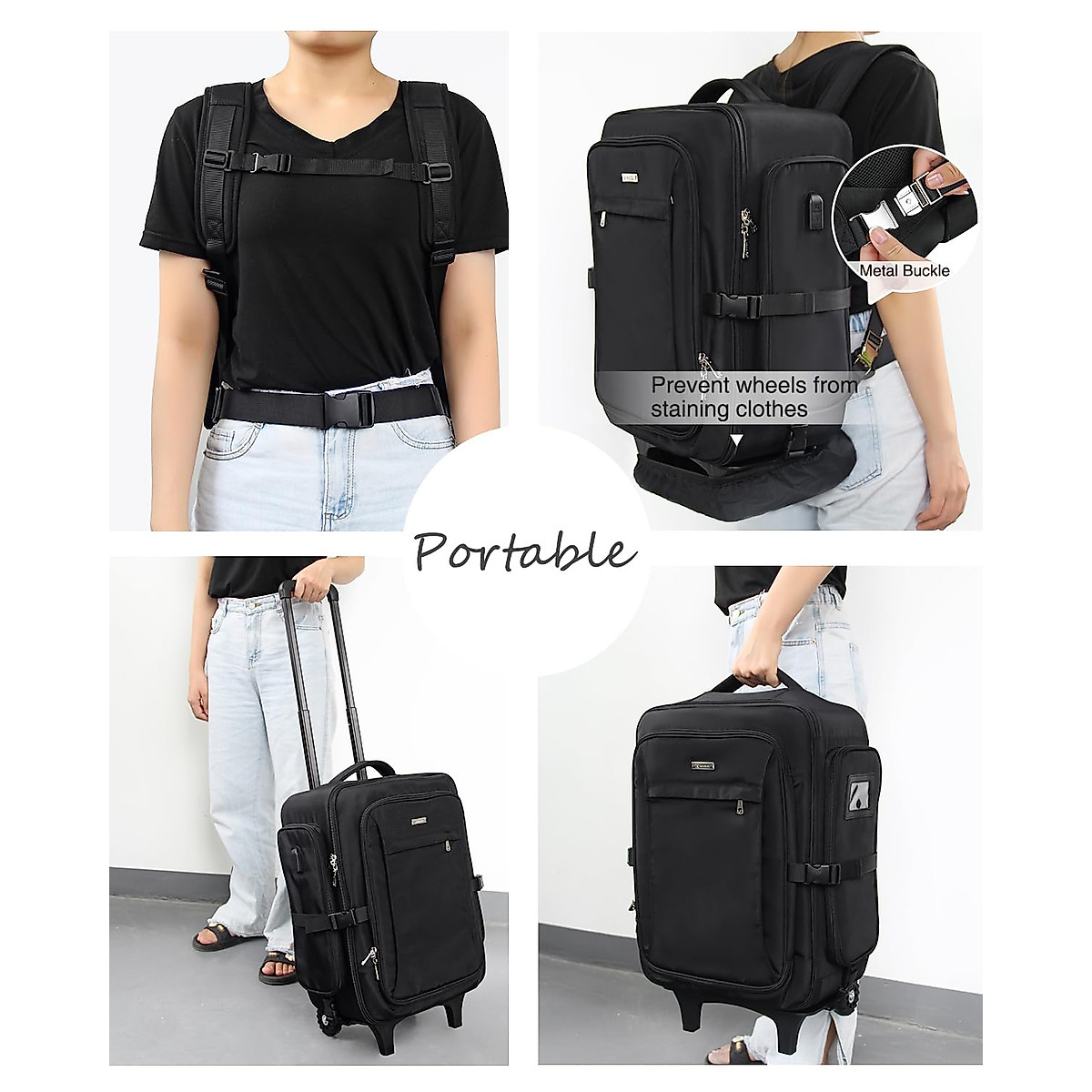 Makeup Backpack Rolling Makeup Case for Makeup Artists Large Capacity Cosmetic Storage Organizer Box for Cosmetics, Makeup Brushes, Hair Tools, Nail Polish (Black, Large)