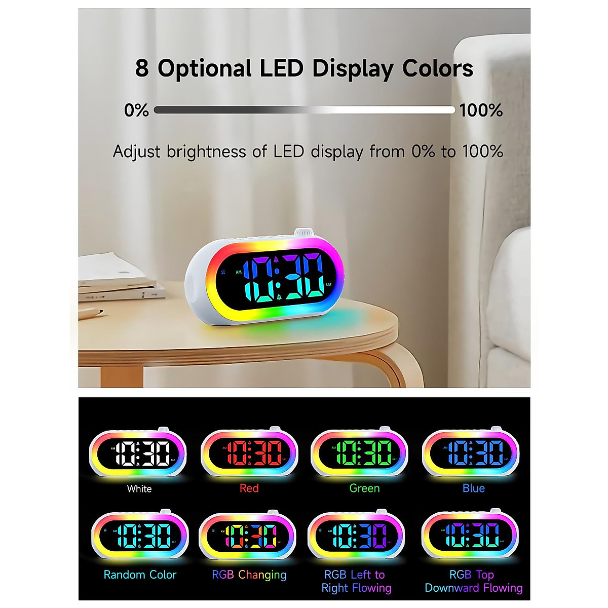 OCUBE Digital Alarm Clocks for Bedrooms with Wake Up Light,Colorful Bedside Clock Mains Powered with Night Light,Dual Alarms,100dB Super Loud,USB Charger,Snooze for Teens Kids Boys Girls Seniors