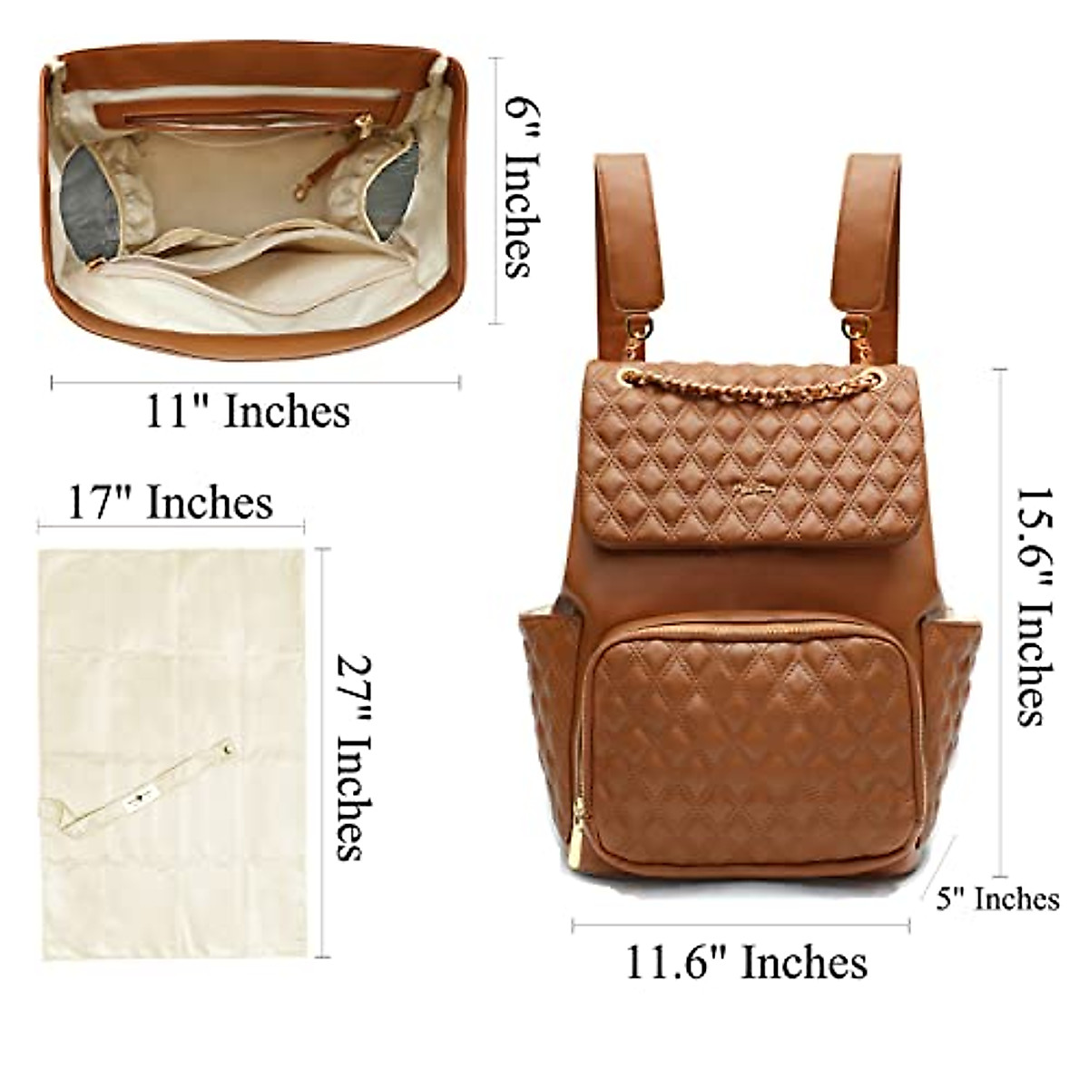 miss fong Diaper Bag Backpack Baby Diaper Bag for baby boy and girls, Leather Baby Bag with 13 diaper bag organizing pouches, Changing Pad, Stroller Straps and 4 Insulated Pockets(Brown)