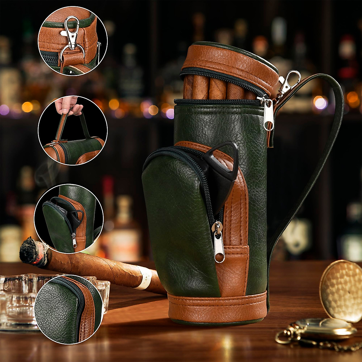 Onflow Cigar Humidor -Cigar Accessories with Cigar Cutter and Cigar Humidifier-Cigar Case Holds up to 8 Cigars-Cedar Wood Keep Cigars Fresh-Travel Humidor