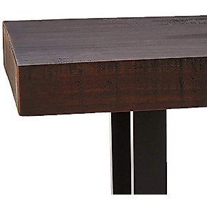 Walker Edison Industrial Farmhouse Wood Entryway Dining Bench Kitchen Table Set Dining Chairs, 60 Inch, Brown