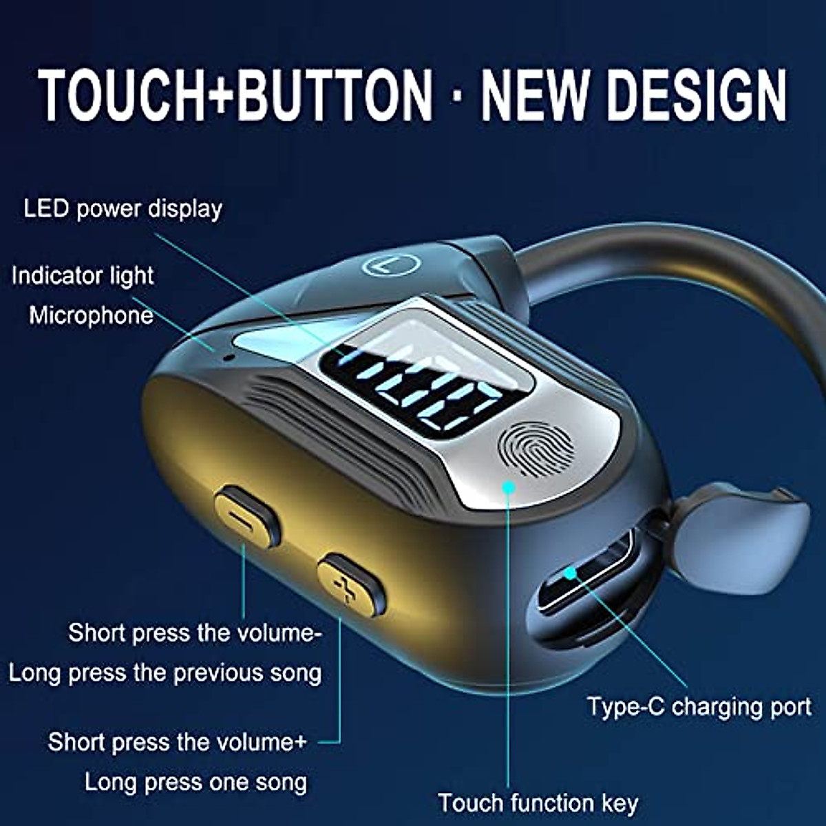 pstuiky Earless Conduction 20 Hours Ultra-Long Endurance Wireless Bluetooth Sports Neck T-ouch and Button Design Waterproof Headset 2023 (Black)